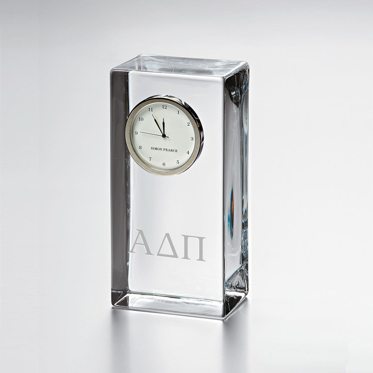 Alpha Delta Pi Tall Glass Desk Clock by Simon Pearce | M.LaHart & Co.