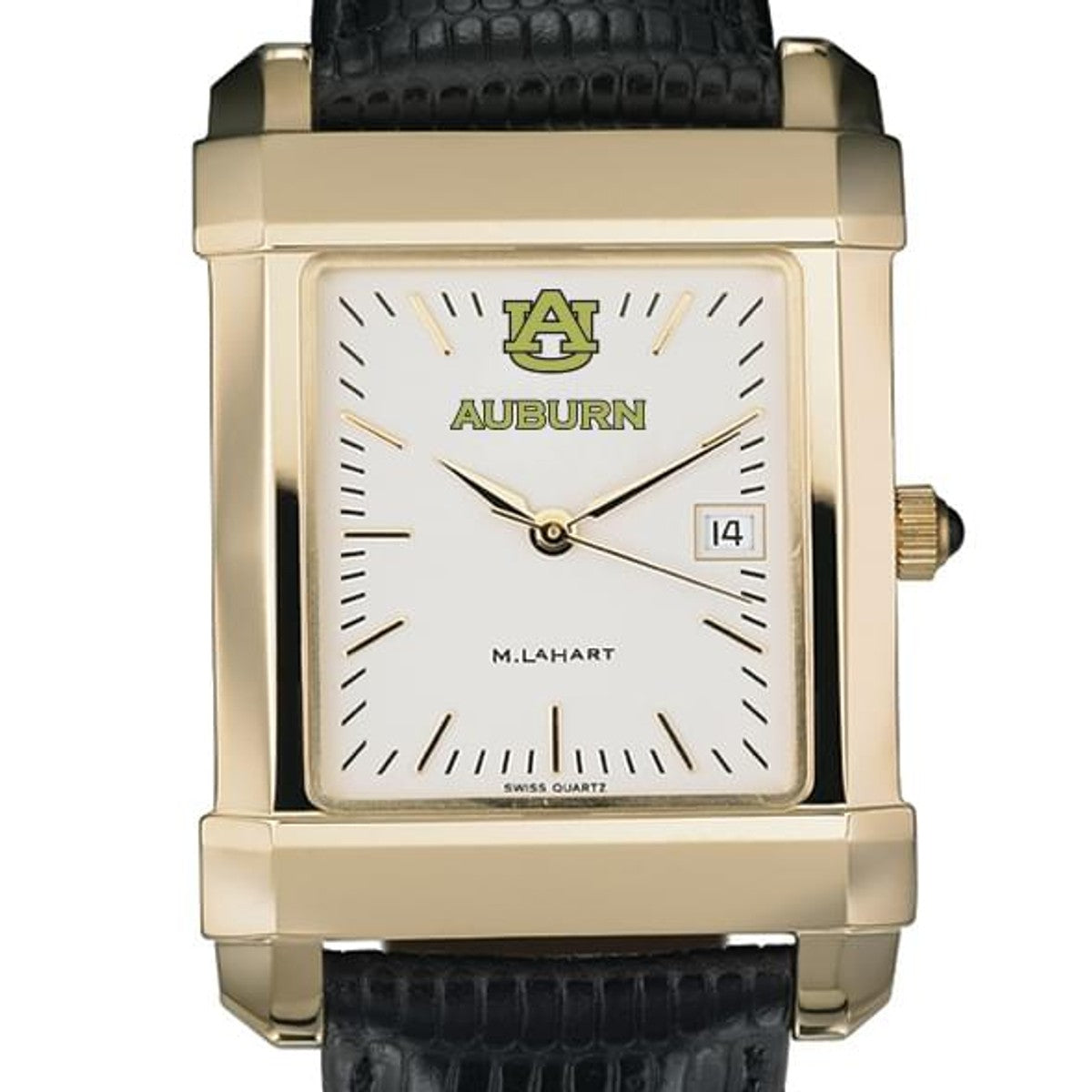 Auburn Men's Gold Quad with Leather Strap | M.LaHart & Co.