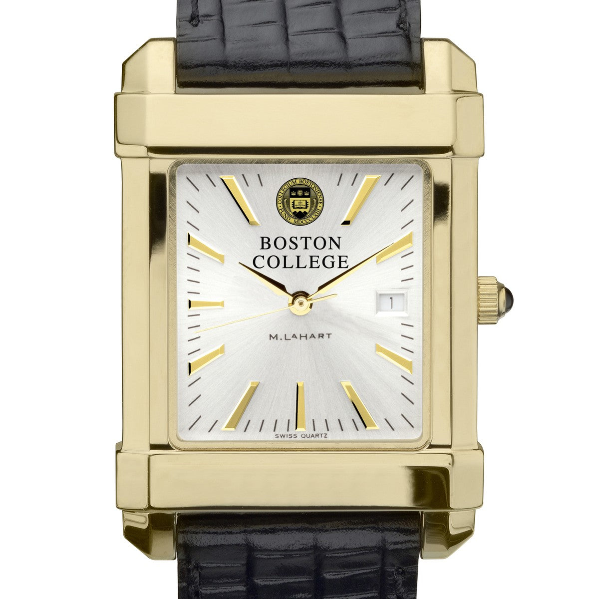 Boston College Men's Gold Watch with 2-Tone Dial & Leather Strap | M ...