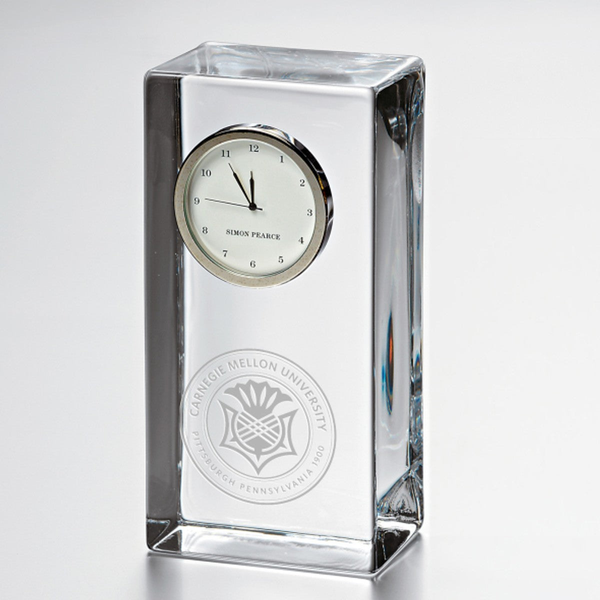 Carnegie Mellon Tall Glass Desk Clock by Simon Pearce | M.LaHart & Co.