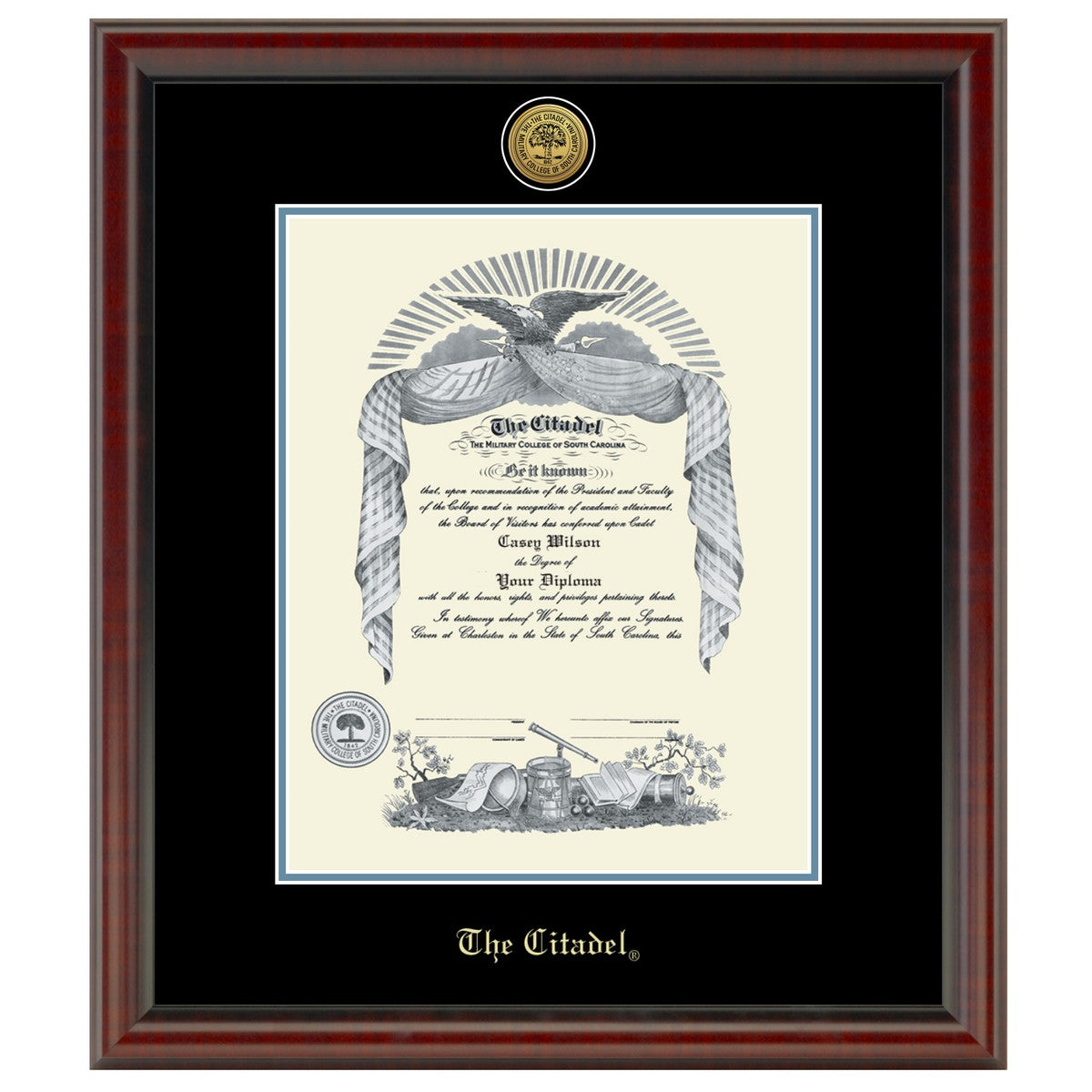 Official Citadel Diploma Frame with Gold Medallion | M.LaHart & Co.