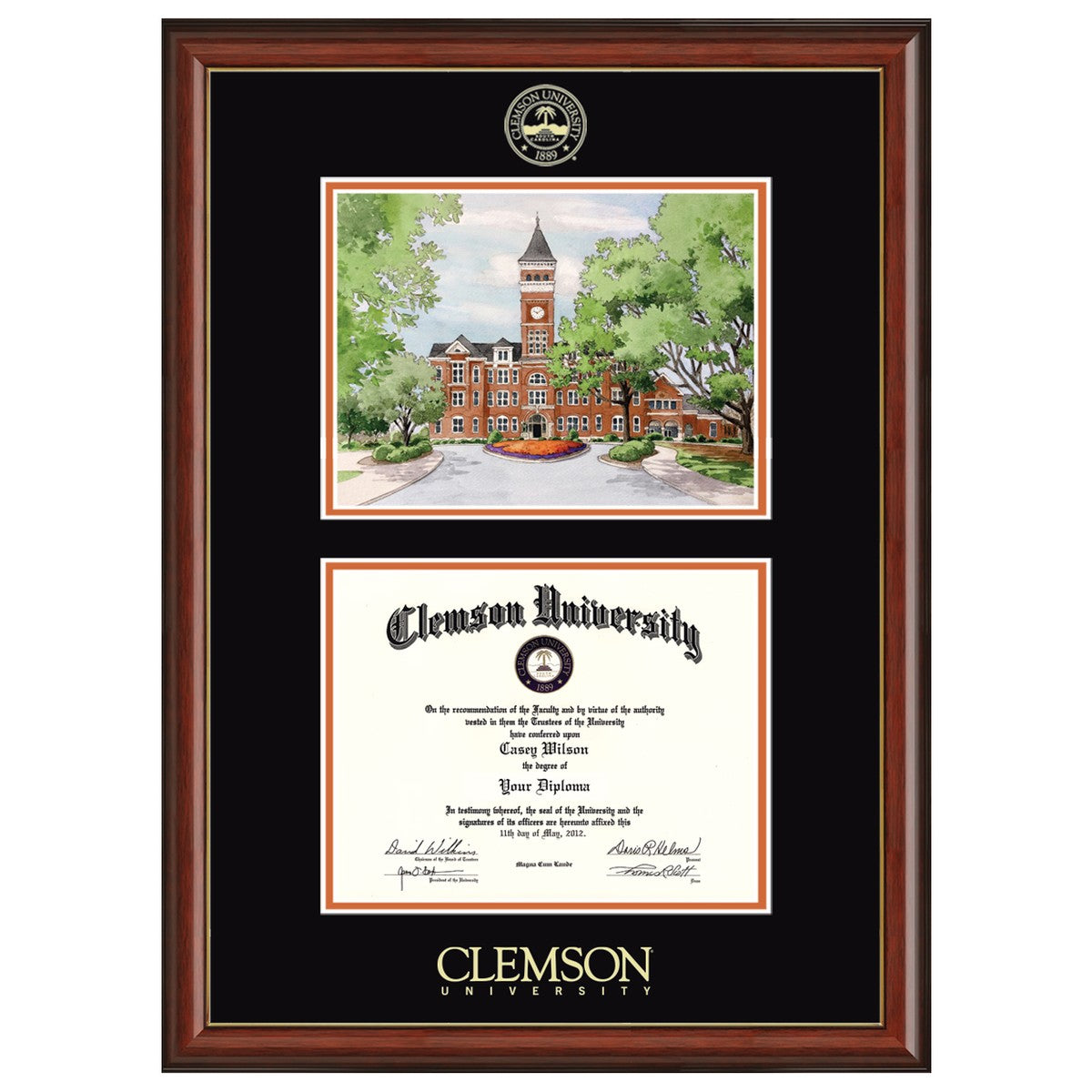Official Clemson Diploma Frame with Campus Print | M.LaHart & Co.