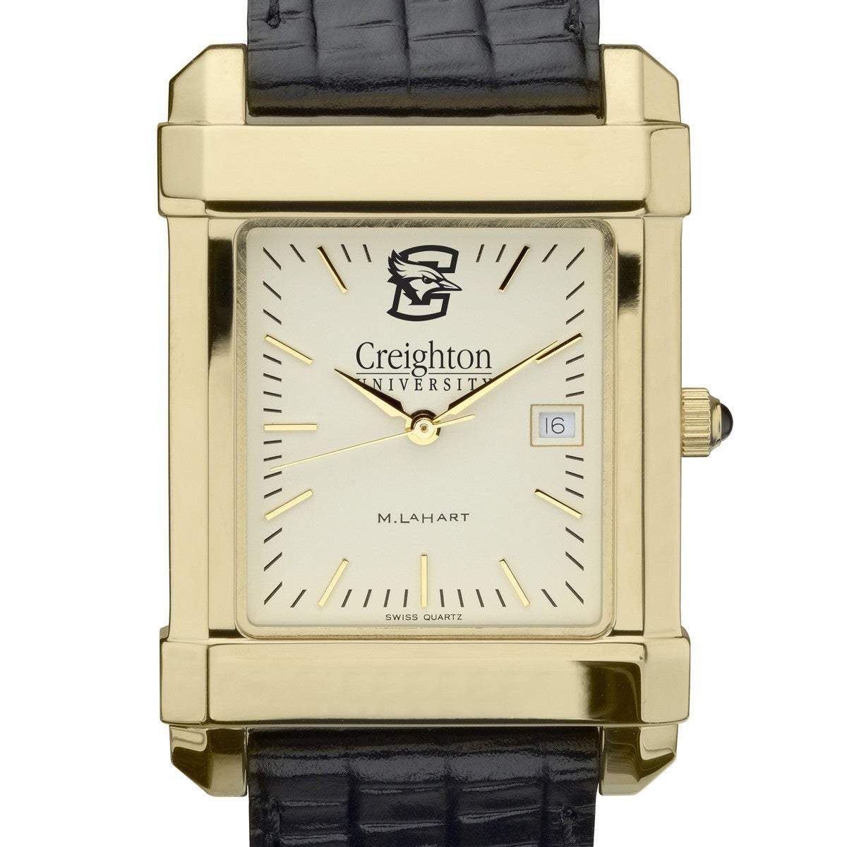 Creighton Men's Gold Quad with Leather Strap | M.LaHart & Co.