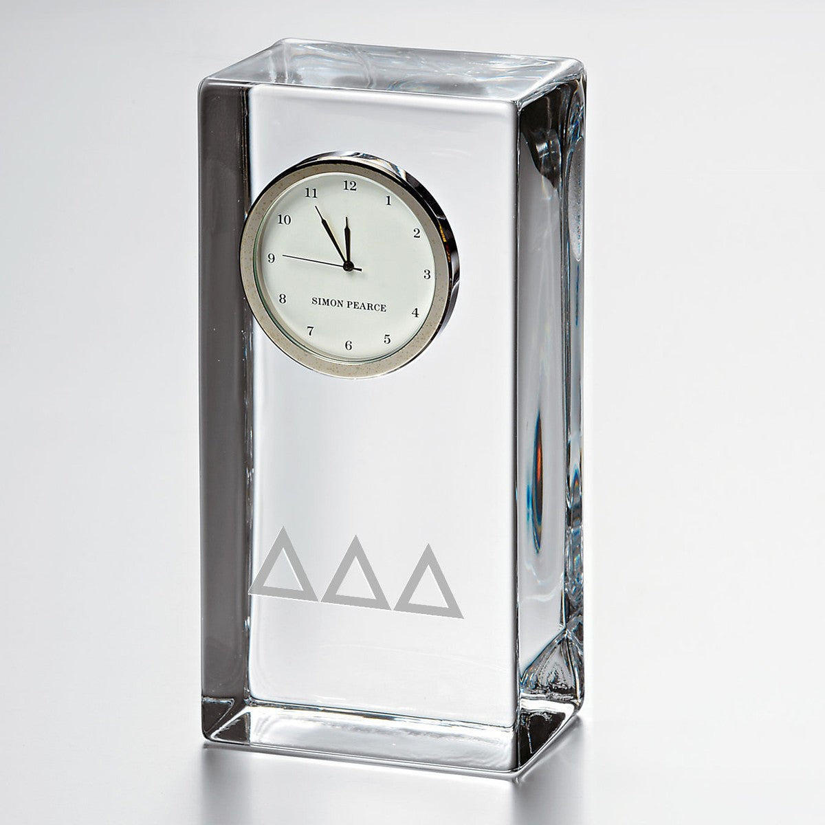 Delta Delta Delta Tall Glass Desk Clock by Simon Pearce | M.LaHart & Co.
