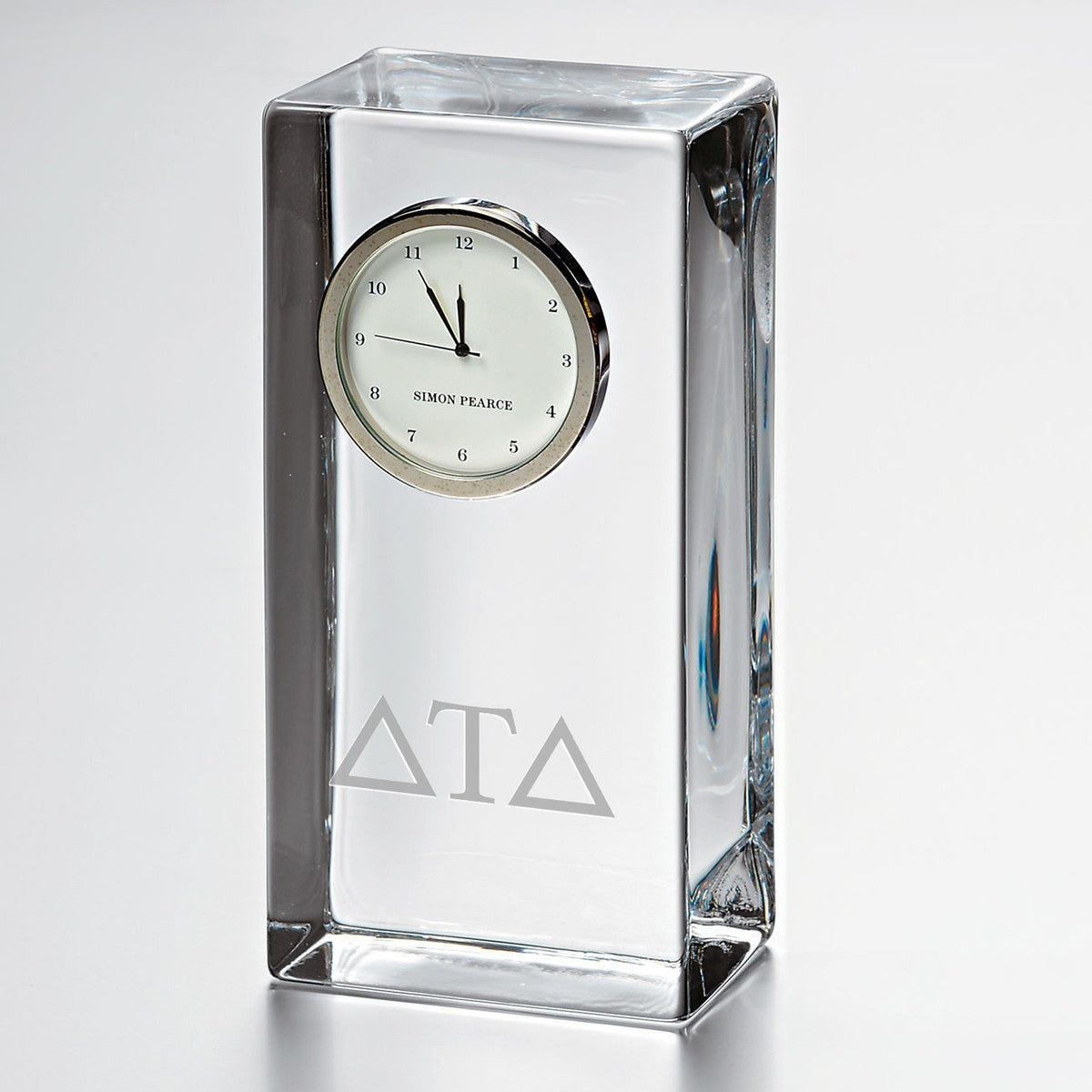 Delta Tau Delta Tall Glass Desk Clock by Simon Pearce | M.LaHart & Co.