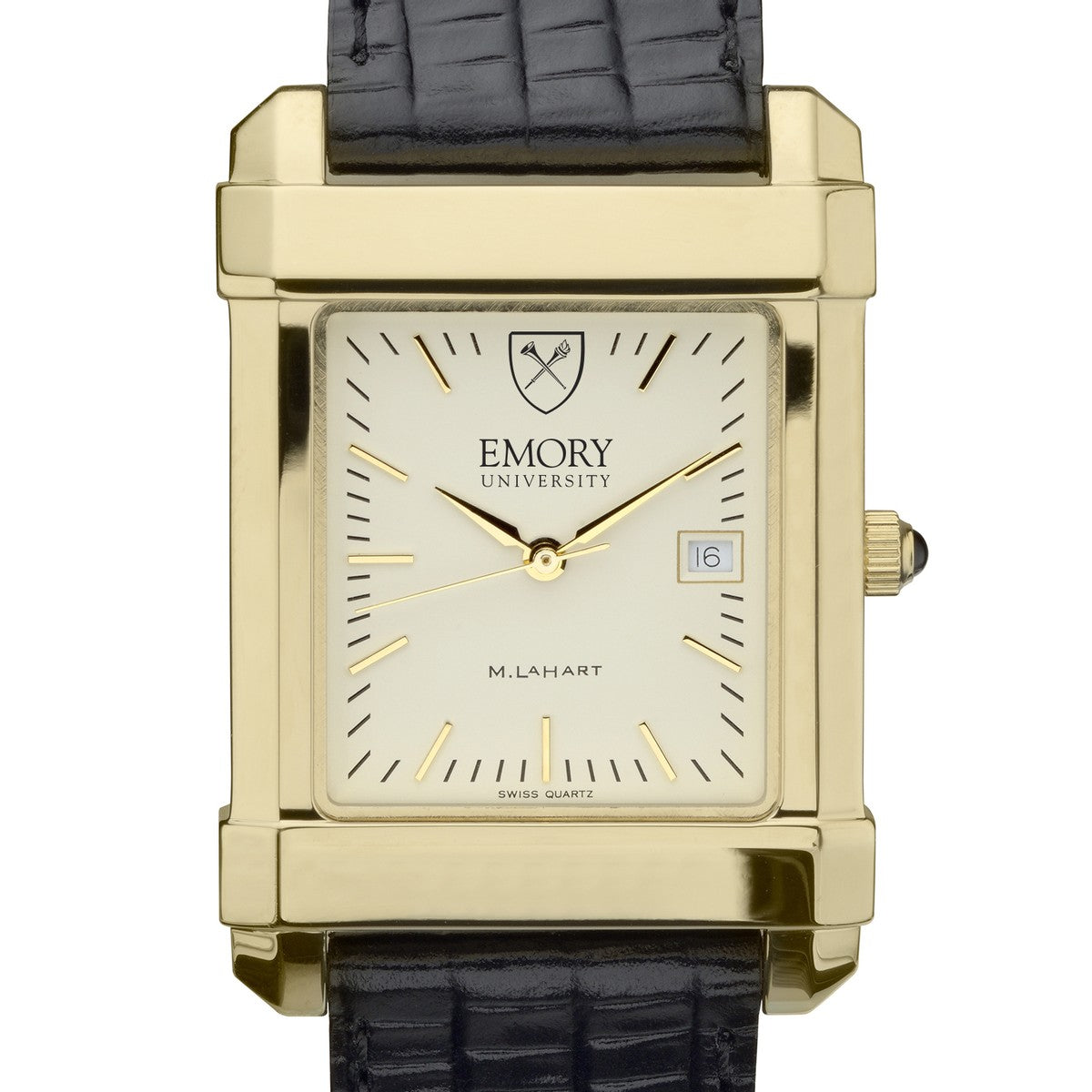 Emory Men's Gold Quad with Leather Strap | M.LaHart & Co.
