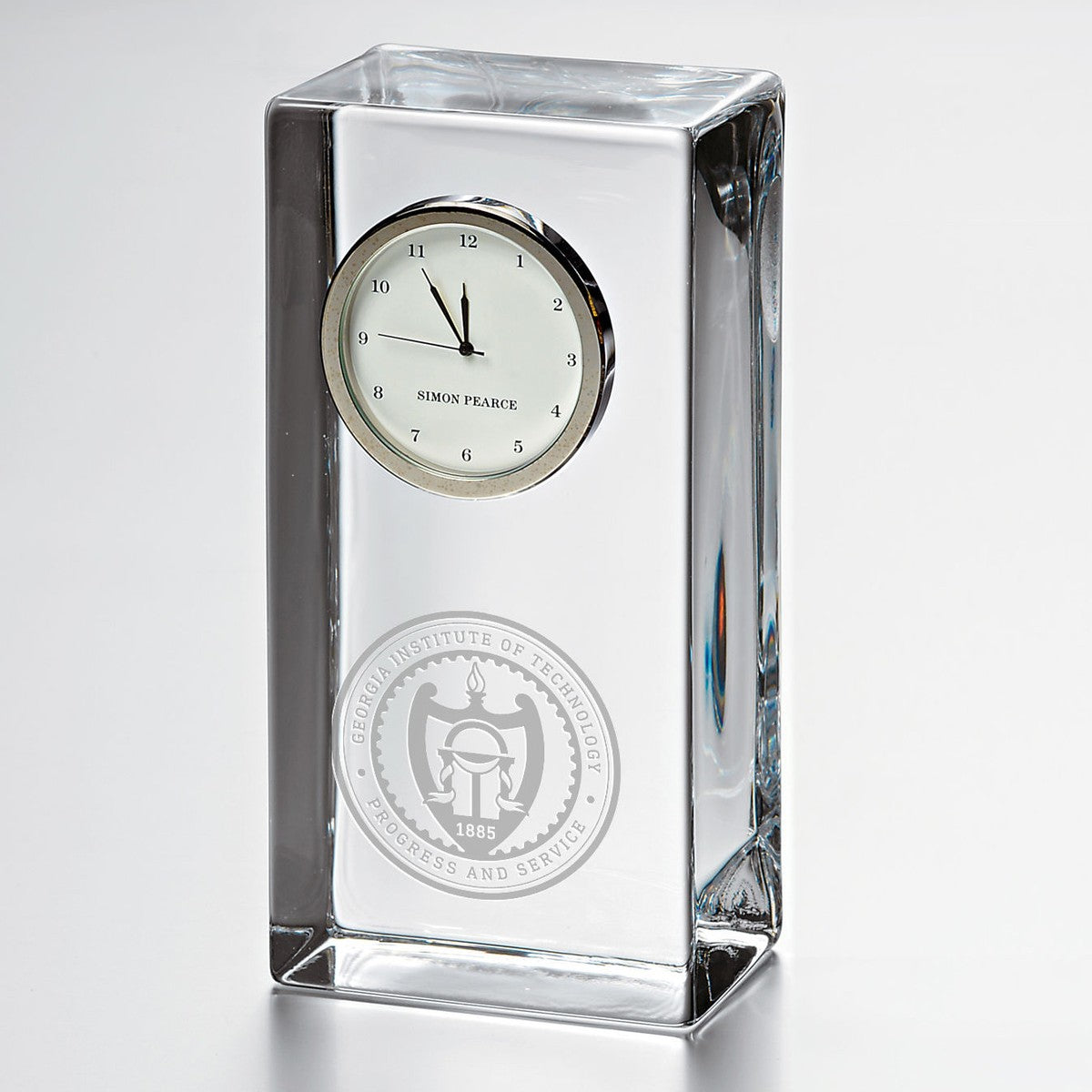 Georgia Tech Tall Glass Desk Clock by Simon Pearce | M.LaHart & Co.
