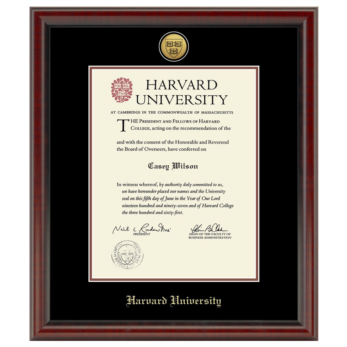 Harvard Masters/Ph.D. Diploma Frame with Gold Medallion | M.LaHart & Co.