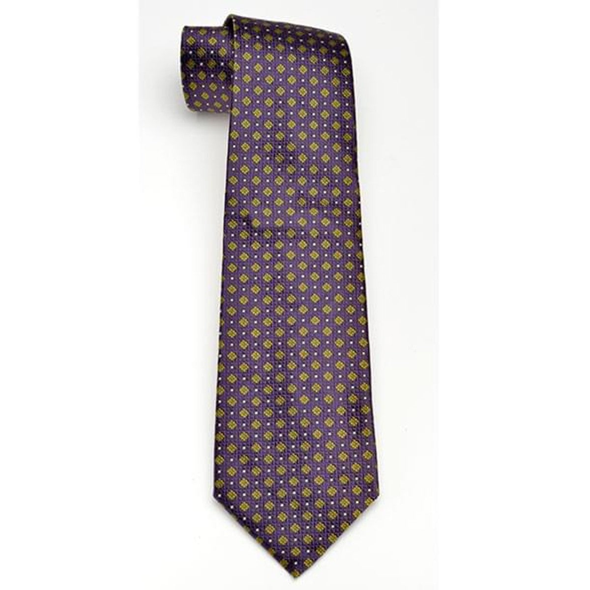 Harvard Green Daisy Pattern Woven Silk Tie in Purple | M.LaHart & Co.