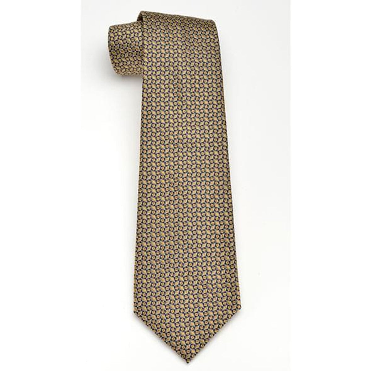 Harvard Diamond Pattern Woven Silk Tie in Gold & Navy | M.LaHart & Co.