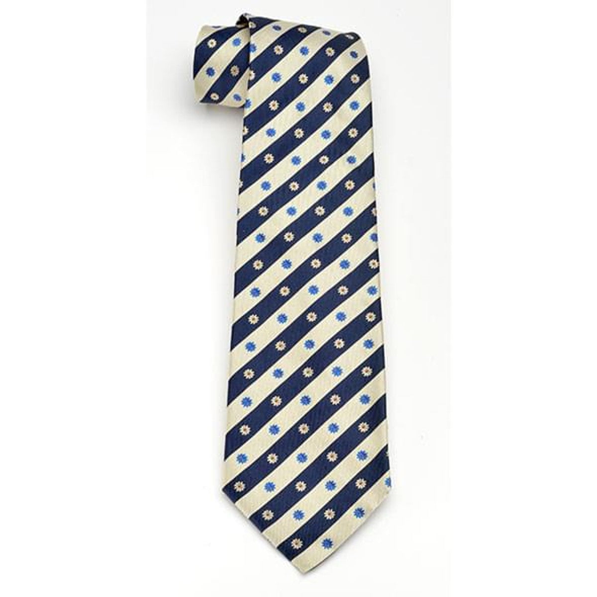 Harvard Blue & Beige Stripe Pattern Woven Silk Tie | M.LaHart & Co.