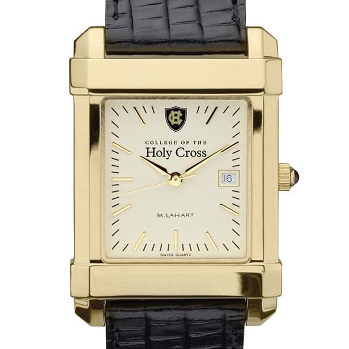Holy Cross Men's Gold Quad with Leather Strap | M.LaHart & Co.