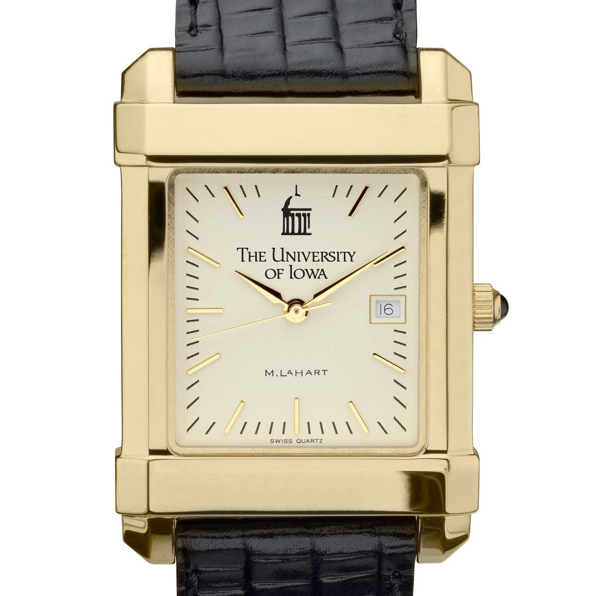 Iowa Men's Gold Quad with Leather Strap | M.LaHart & Co.