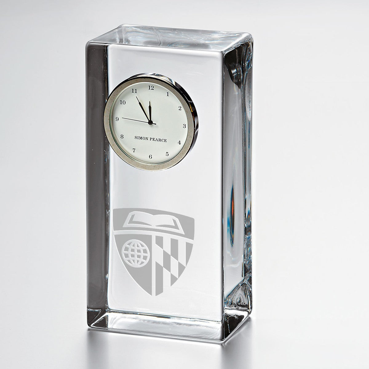 Johns Hopkins Tall Glass Desk Clock by Simon Pearce | M.LaHart & Co.