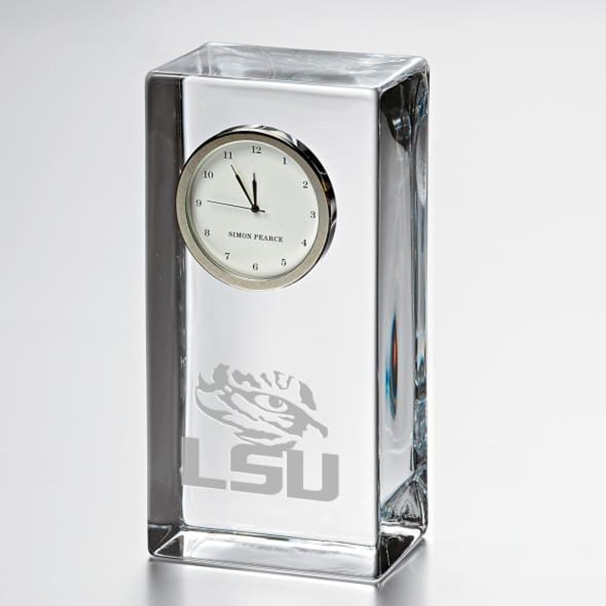 LSU Tall Glass Desk Clock by Simon Pearce - Graduation Gift Selection ...