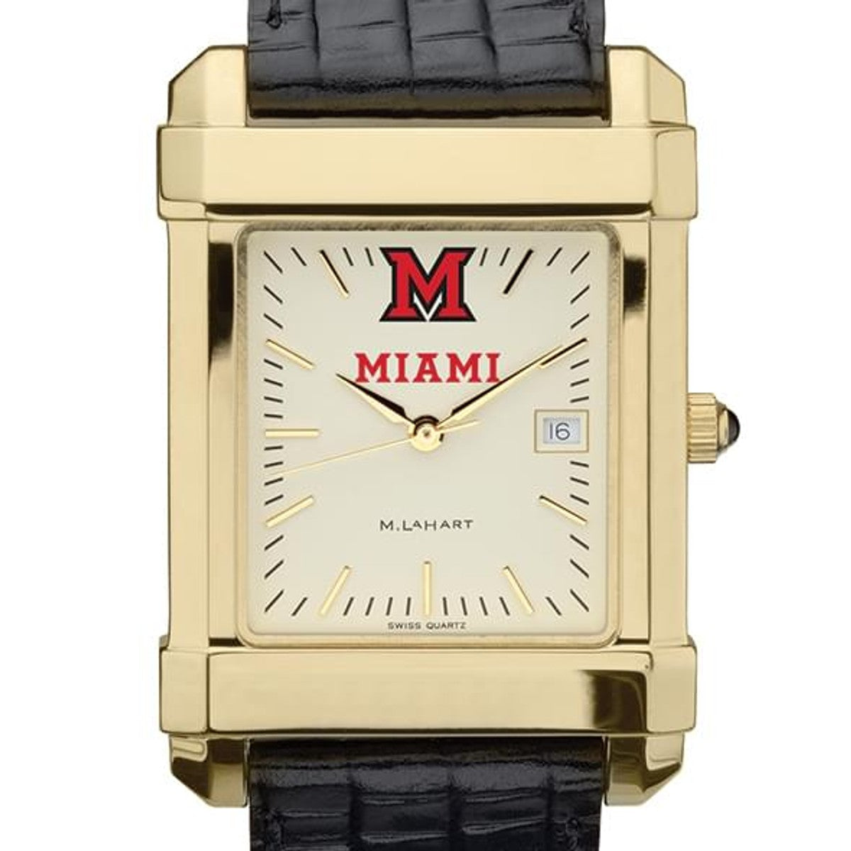 Miami University Men's Gold Quad with Leather Strap | M.LaHart & Co.