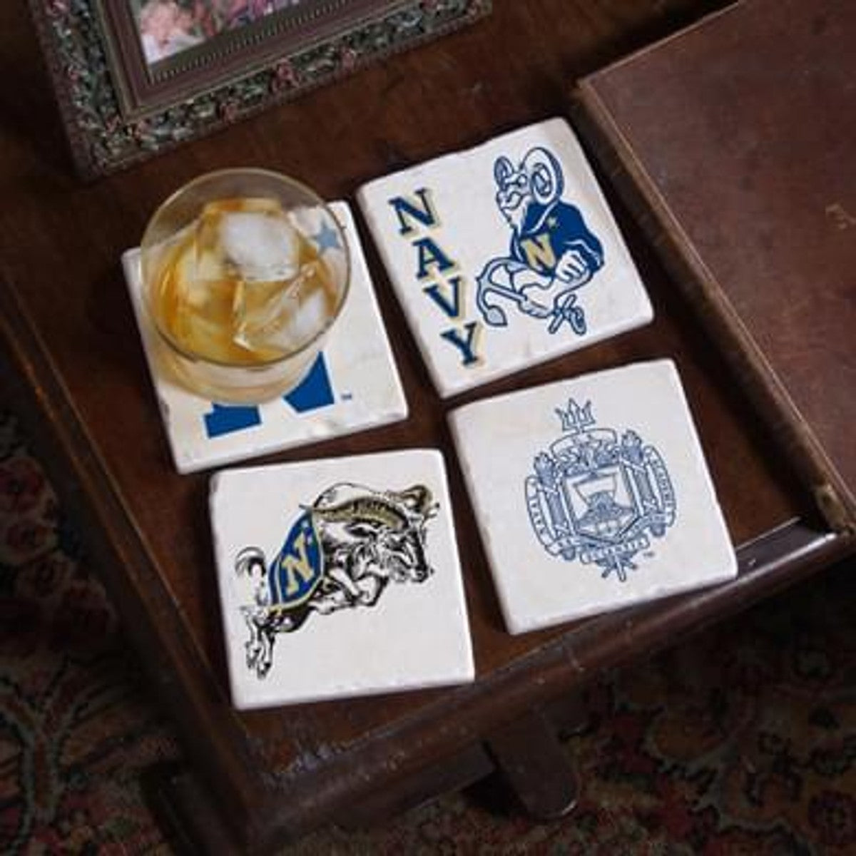 USNA Logo Marble Coasters | M.LaHart & Co.