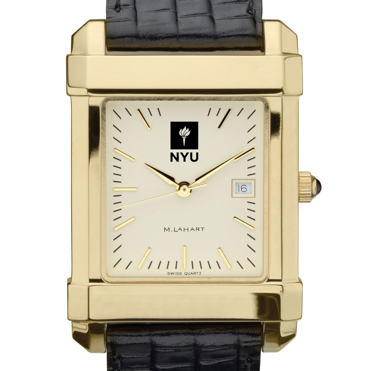 NYU Men's Gold Quad with Leather Strap | M.LaHart & Co.
