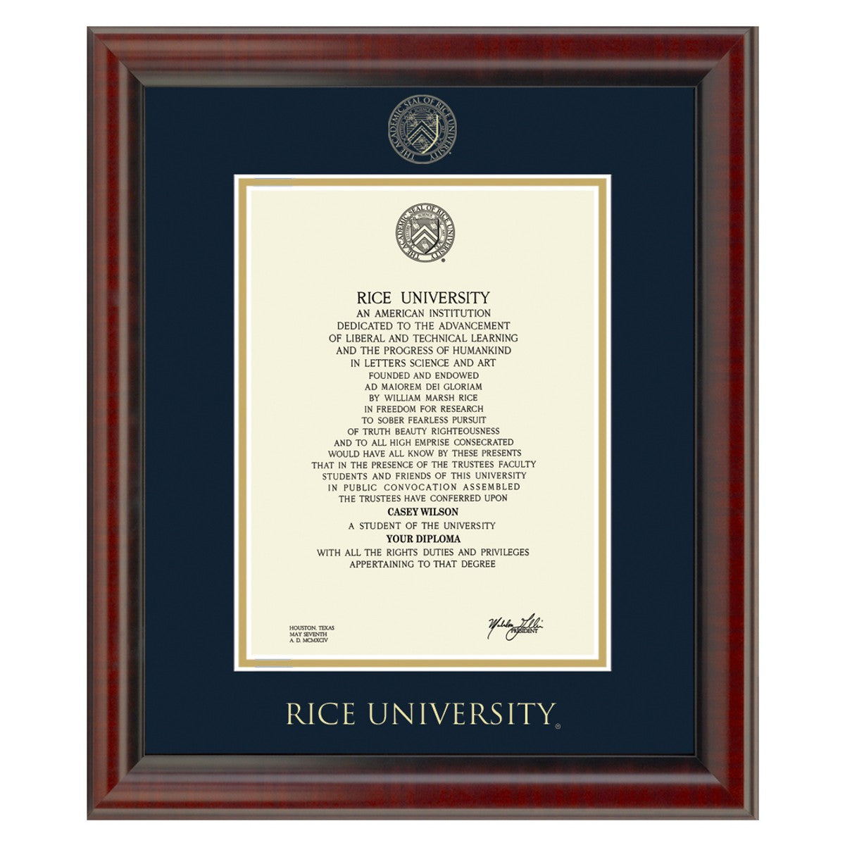 Rice Diploma Frame - Fidelitas | M.LaHart & Co.