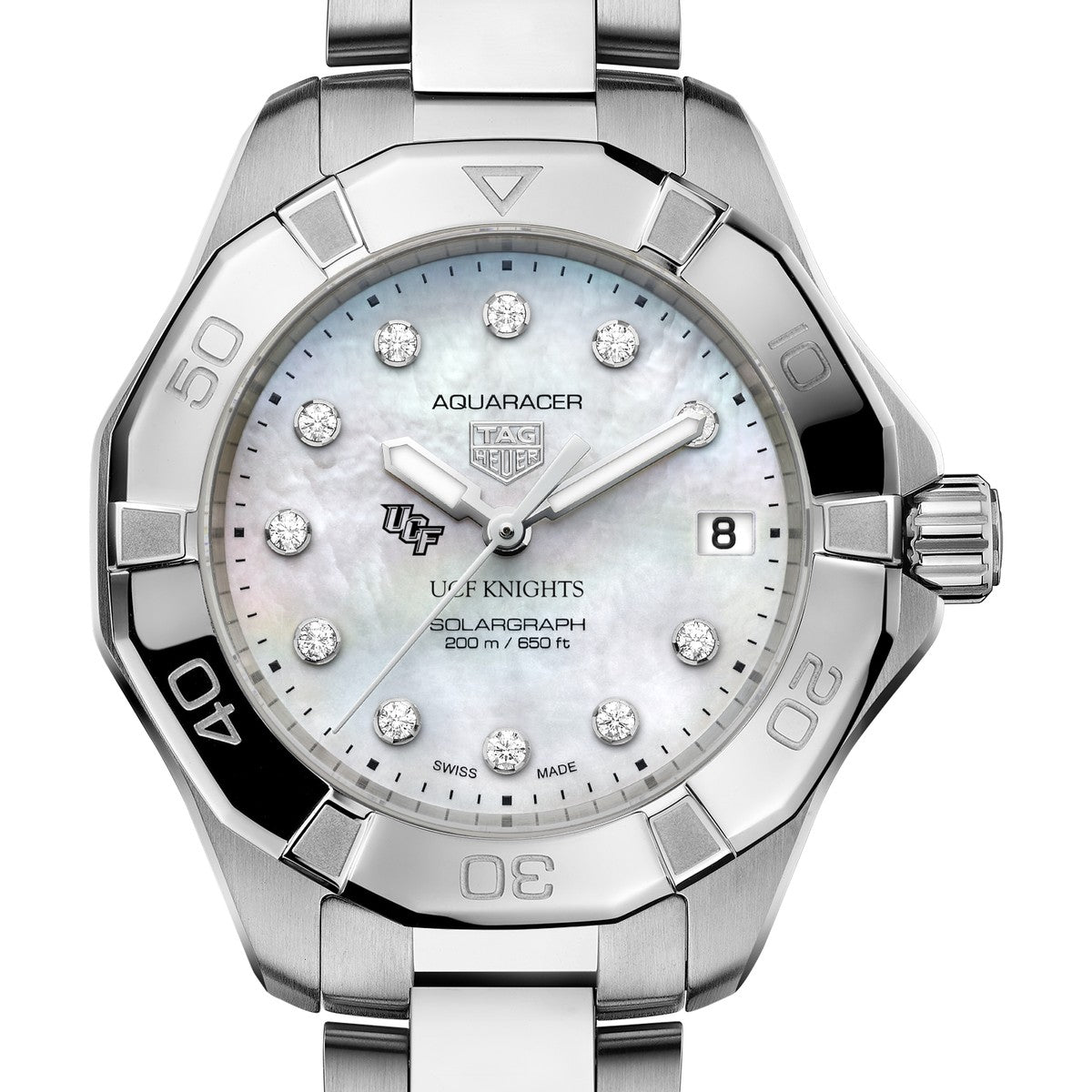 UCF Women's TAG Heuer Steel Solargraph Aquaracer with MOP Diamond Dial ...