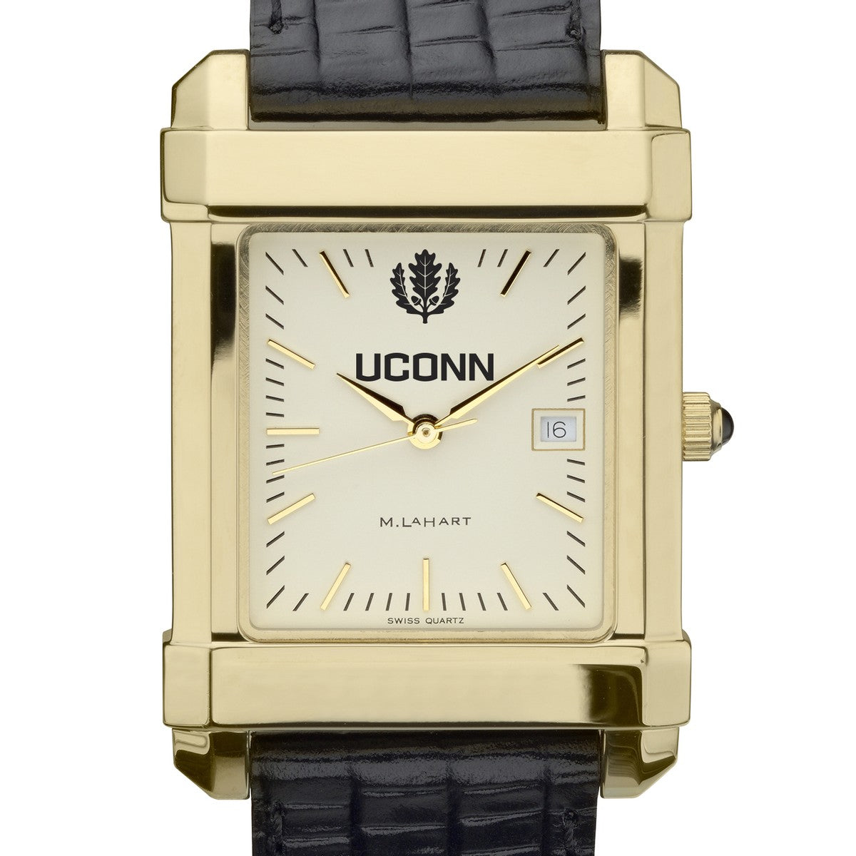 UConn Men's Gold Quad with Leather Strap | M.LaHart & Co.