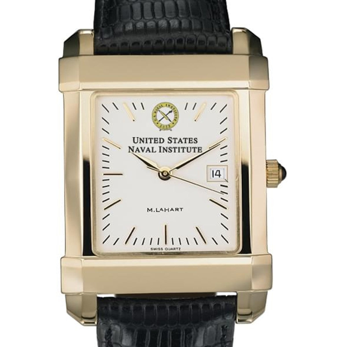 USNI Men's Gold Quad with Leather Strap | M.LaHart & Co.