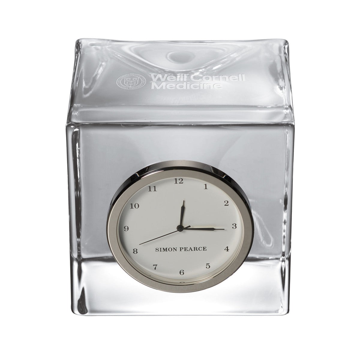 Weill Cornell Glass Desk Clock by Simon Pearce | M.LaHart & Co.